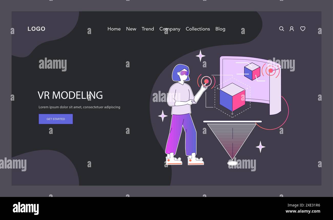 AR and VR concept. A person using virtual reality gear to engage in 3D ...