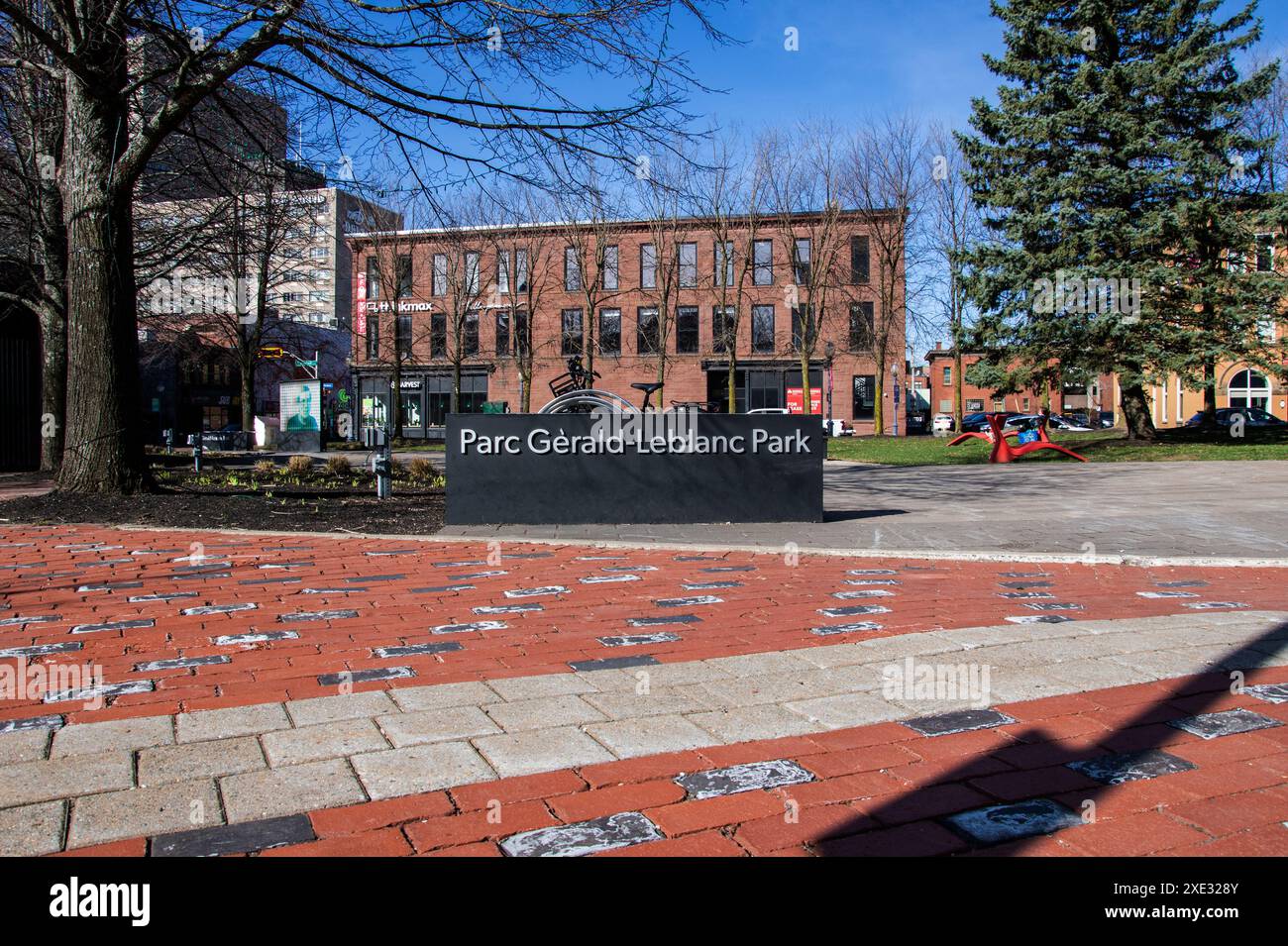 Gerald Leblanc Park sign in downtown Moncton, New Brunswick, Canada ...