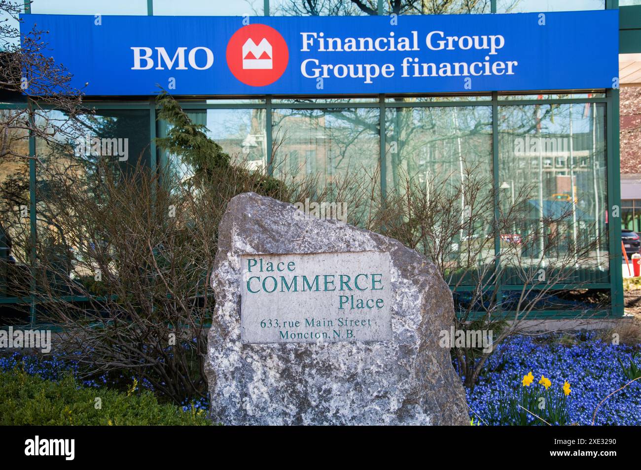 BMO bank and Commerce Place signs on Main Street in downtown Moncton ...