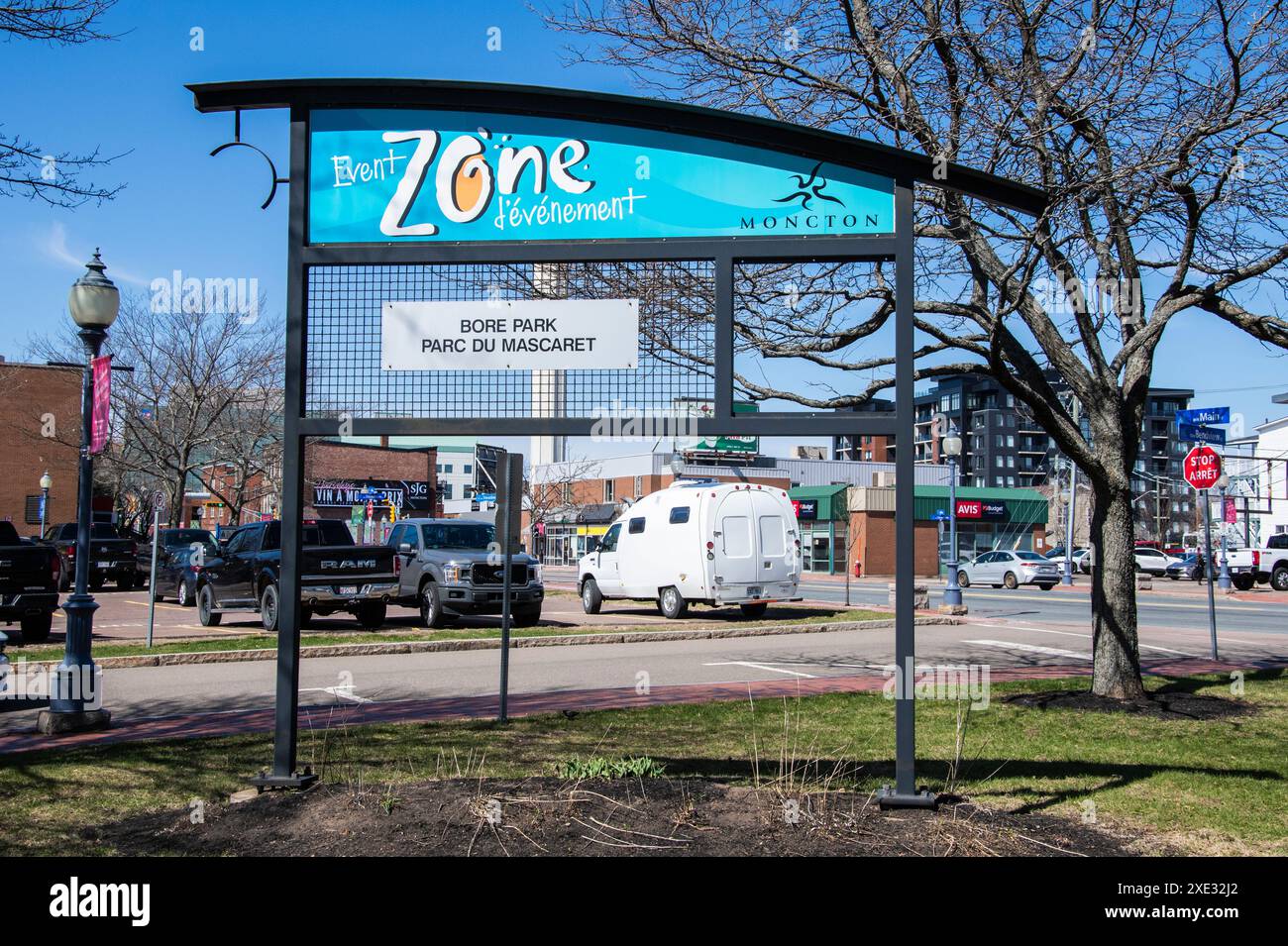 Event zone sign at Tidal Bore Park in downtown Moncton, New Brunswick ...