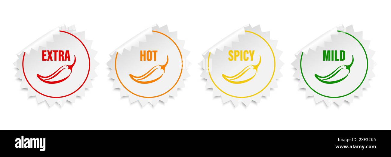 Realistic Vector Round Stickers with Spicy Chili Pepper Icon, Food ...