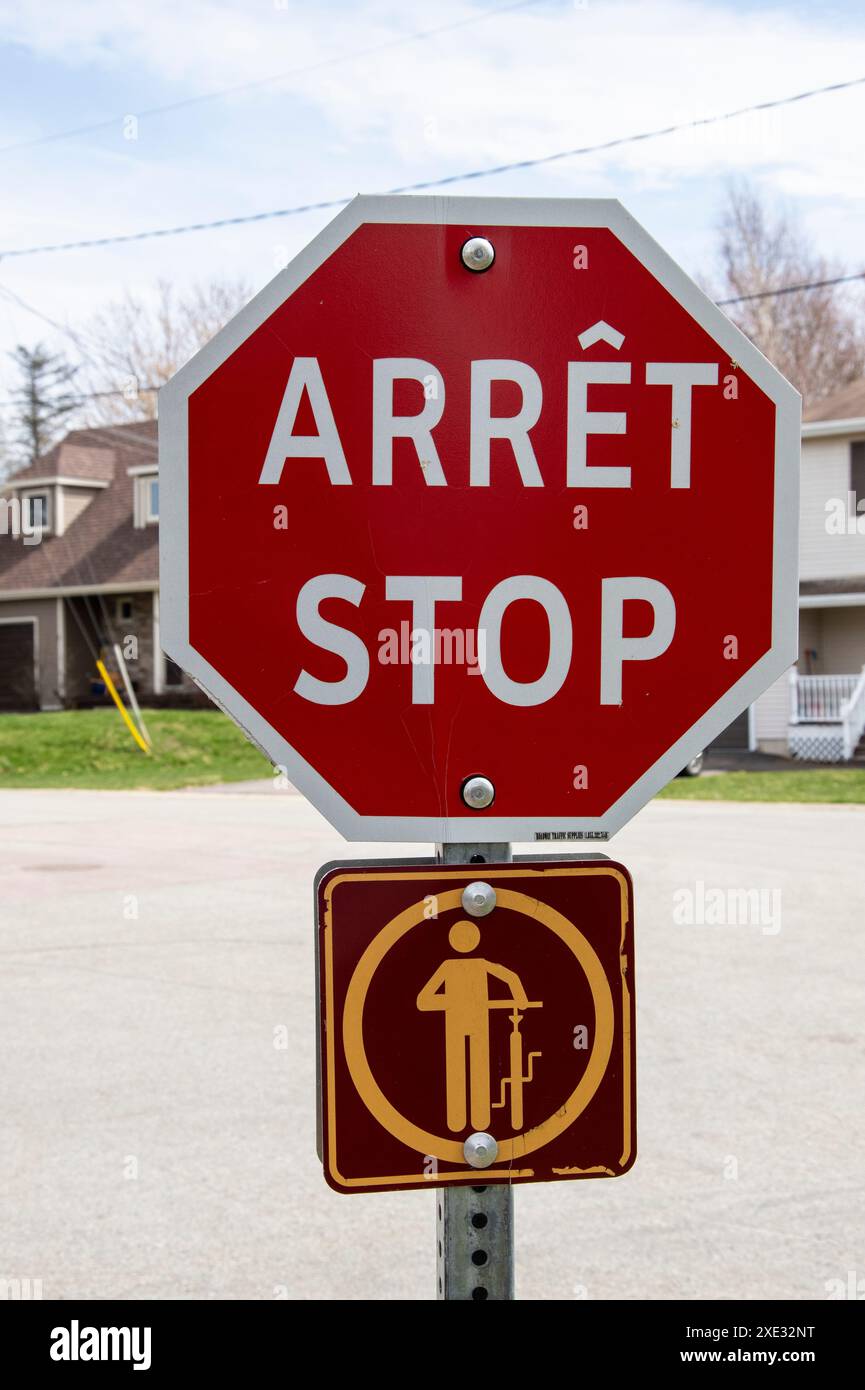 Stop and dismount bike signs at entrance to Riverfront Park in Dieppe ...