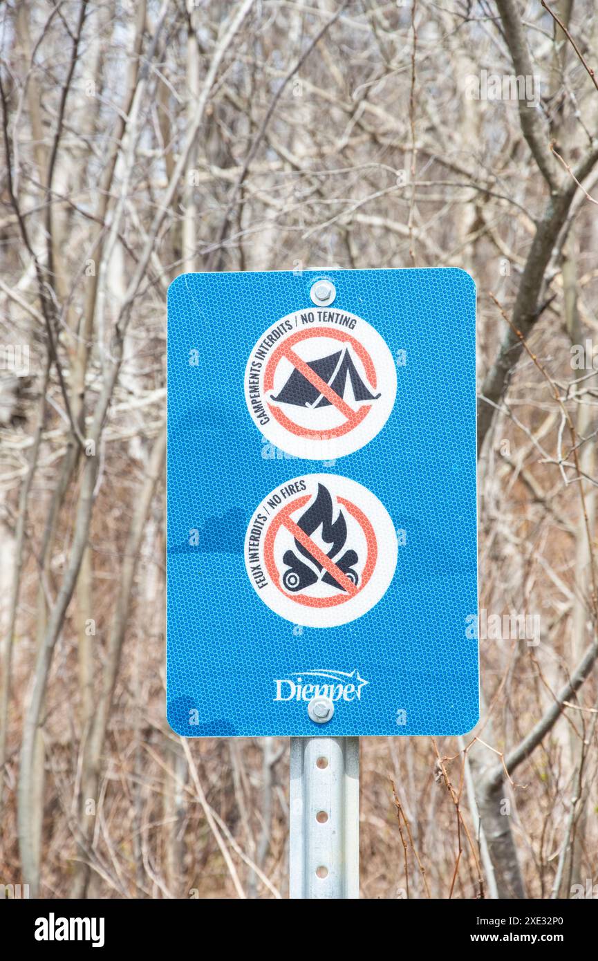 No tenting, no fires sign at Riverfront Park in Dieppe, New Brunswick ...
