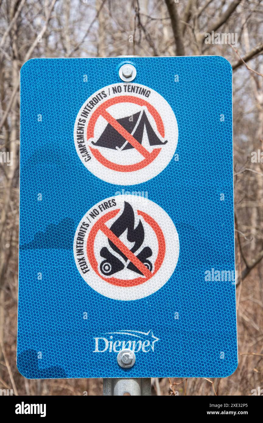 No tenting, no fires sign at Riverfront Park in Dieppe, New Brunswick ...