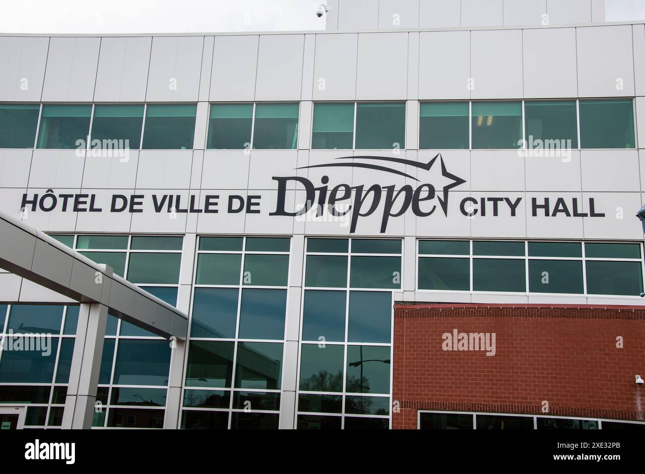 City hall sign with shooting star logo on Acadie Avenue in Dieppe, New ...