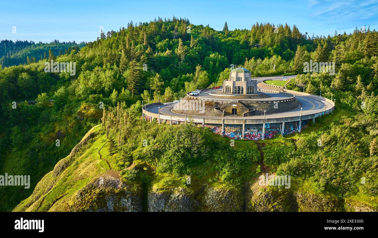 Aerial View of Vista House and Scenic Columbia Gorge Highway Stock ...