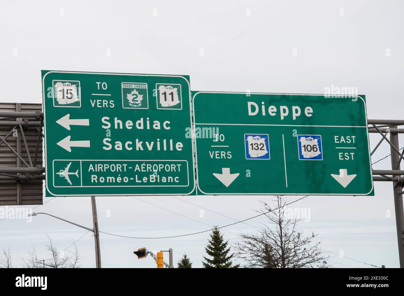 Highway signs to Dieppe, Shediac and Sackville on Main Street in ...