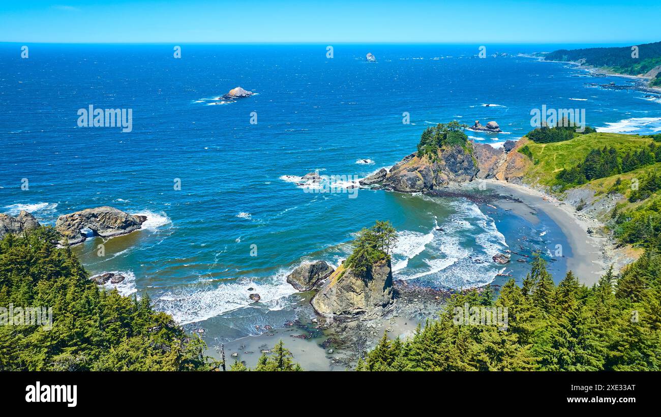 Aerial Fly Over Rugged Coastline with Rock Formations and Secluded ...