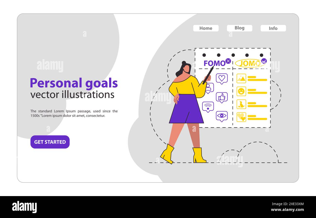 FOMO to JOMO concept. Woman interacts with a digital checklist ...