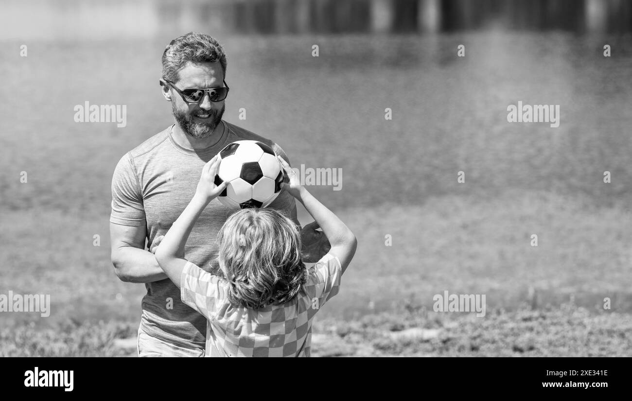 Father dad and son enjoying outdoor activities together. Outdoor ...