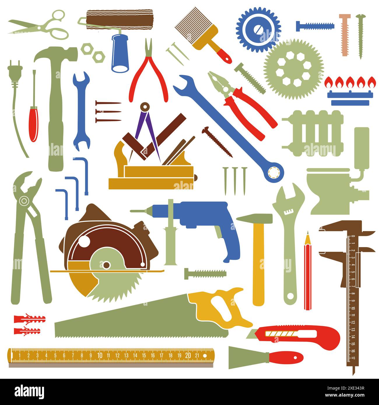 Hand tools and measuring instruments white background, isolated ...