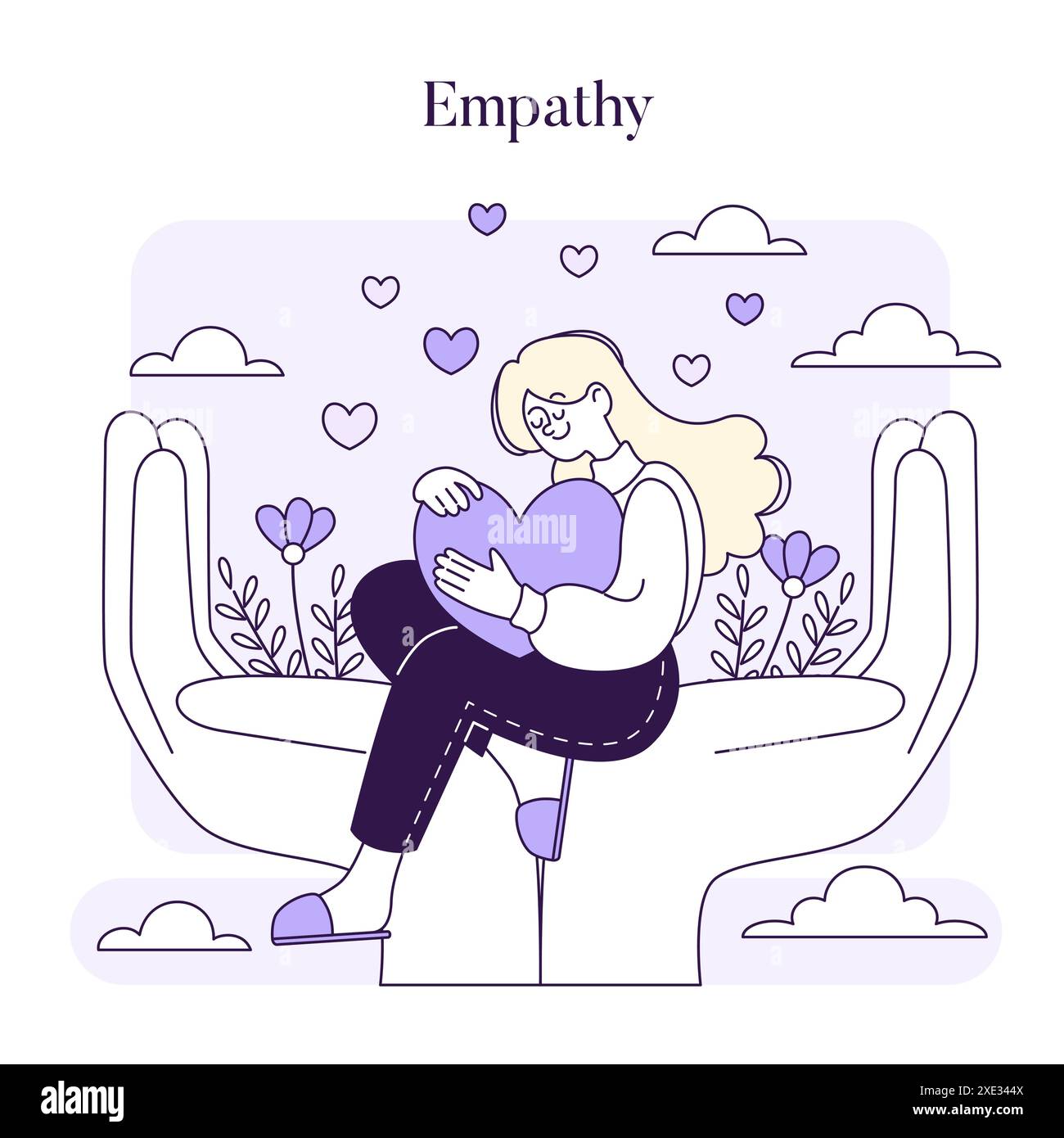 Empathy concept. A nurturing illustration of a woman cradling a heart ...