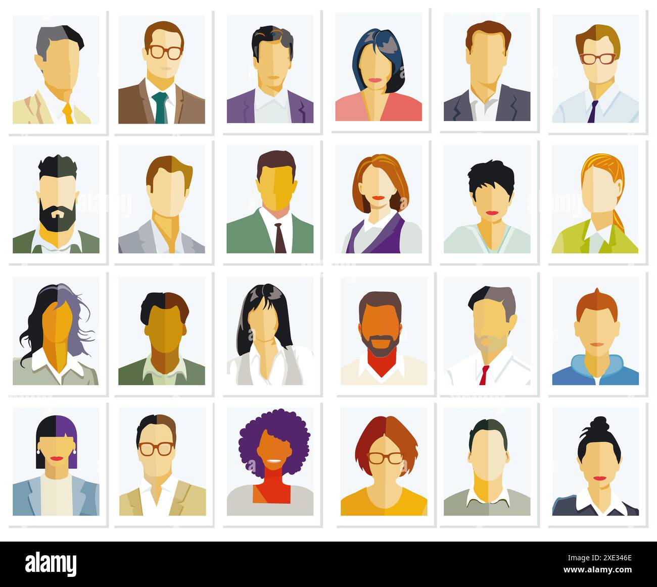 Group of people portrait, faces isolated on white background ...