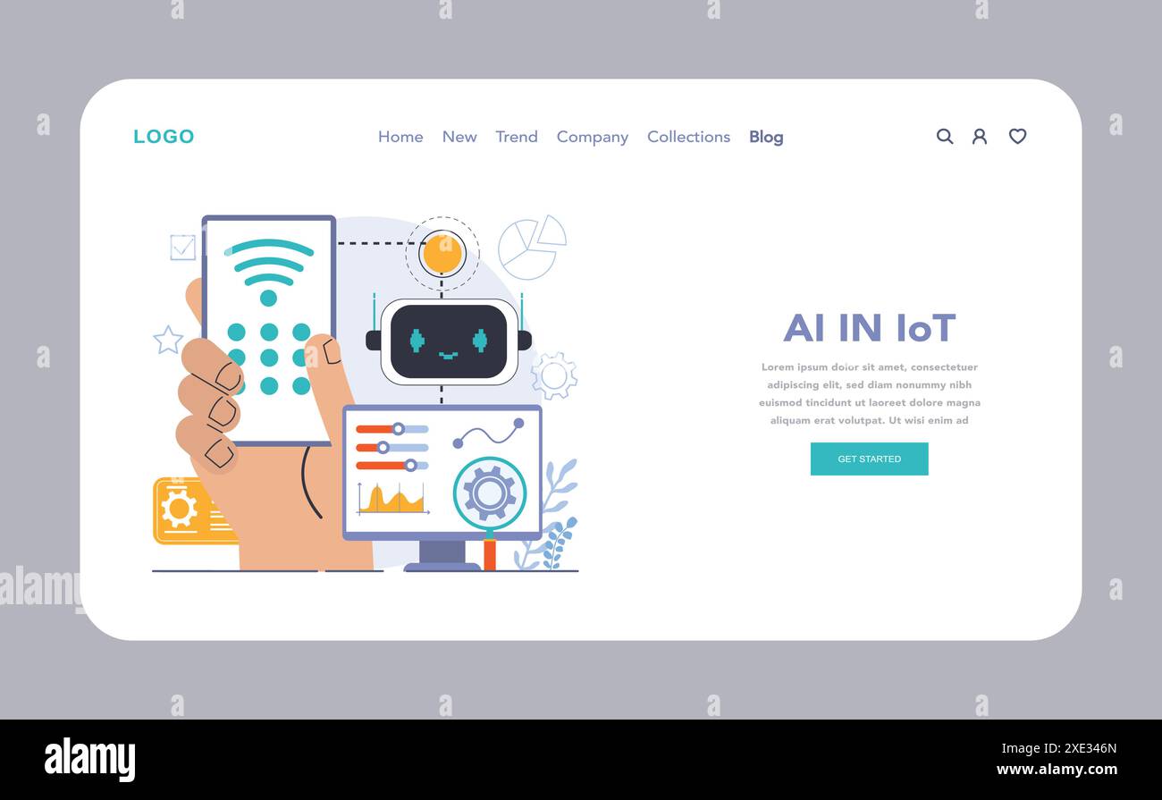 Ai integration web or landing. Artificial intelligence and human synergy. Neural network ...