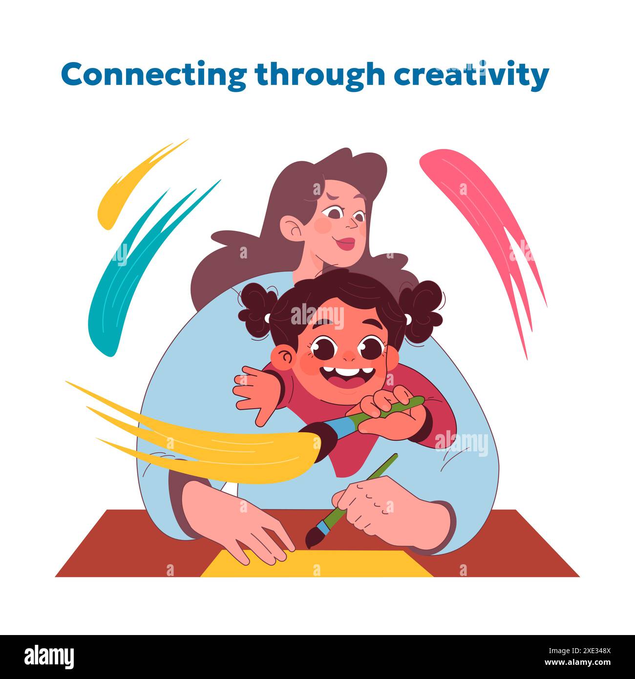 Creative bonding concept. Adult and inner child joyfully connect ...