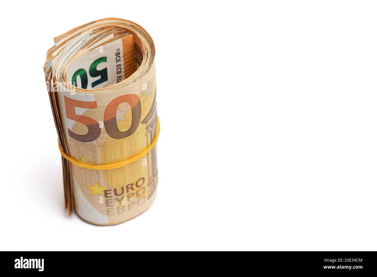 Roll of euro banknotes fastened with a rubber band Stock Photo - Alamy