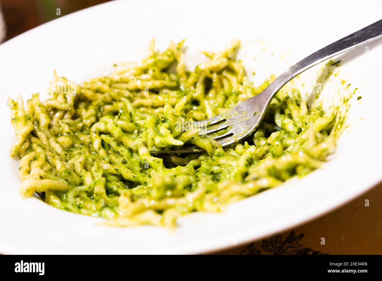 Traditional Italian food - trofie al pesto, typical regional pasta from ...