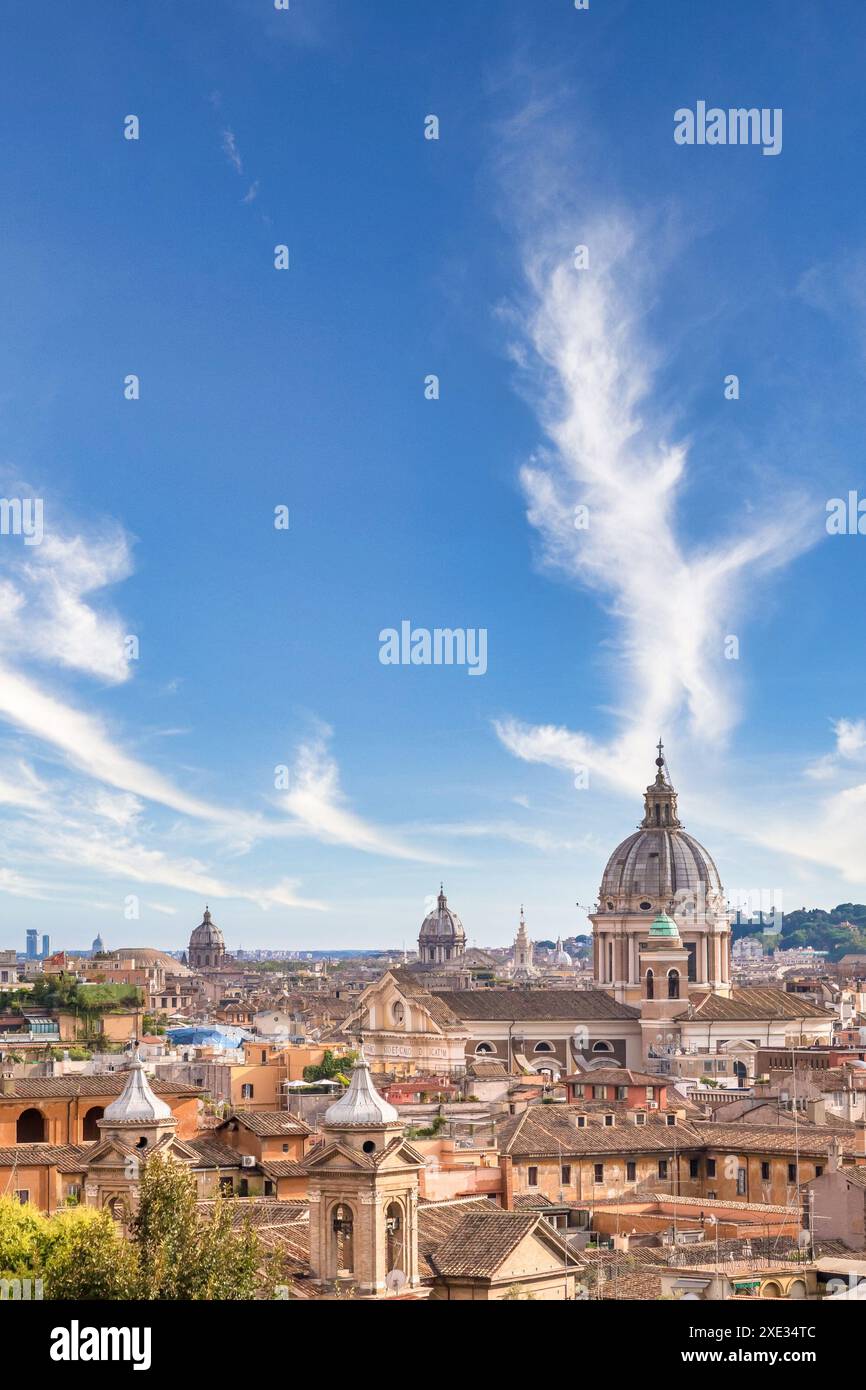Rome, Italy. Urban landscape, blue sky with clouds, church exterior ...