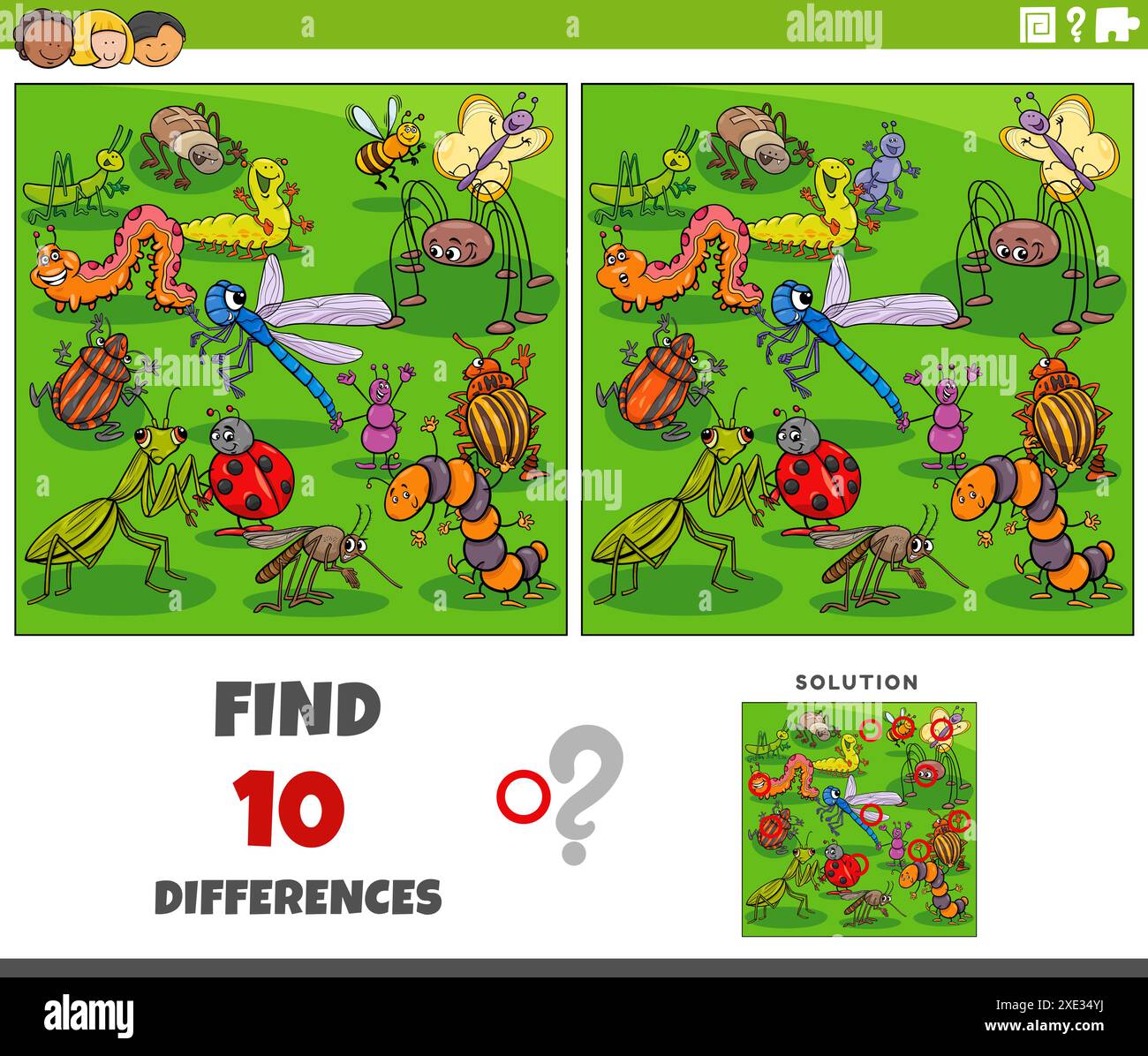 Differences activity with cartoon insects animal characters Stock Photo ...