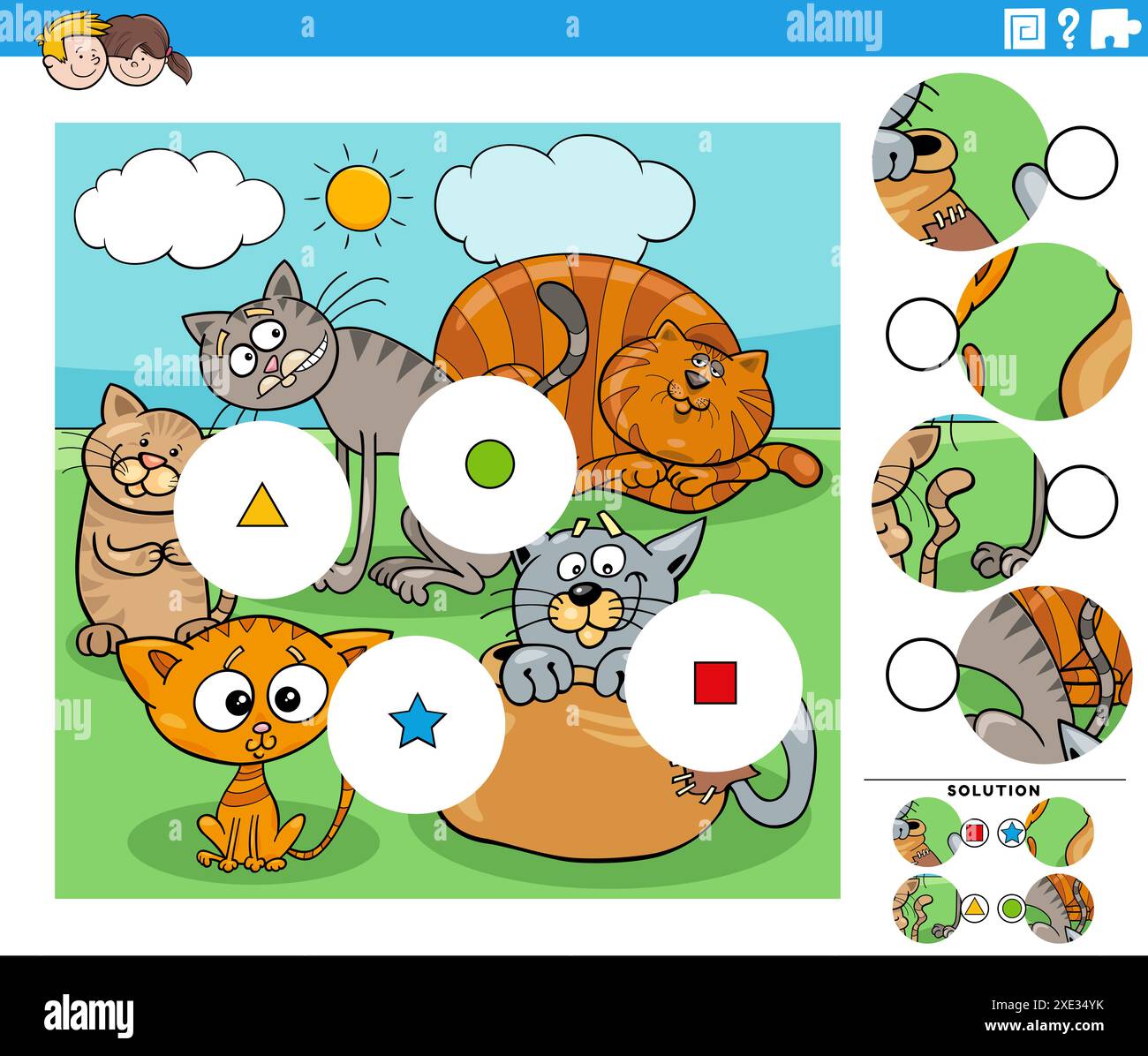 Match the pieces activity with cartoon cats Stock Photo - Alamy