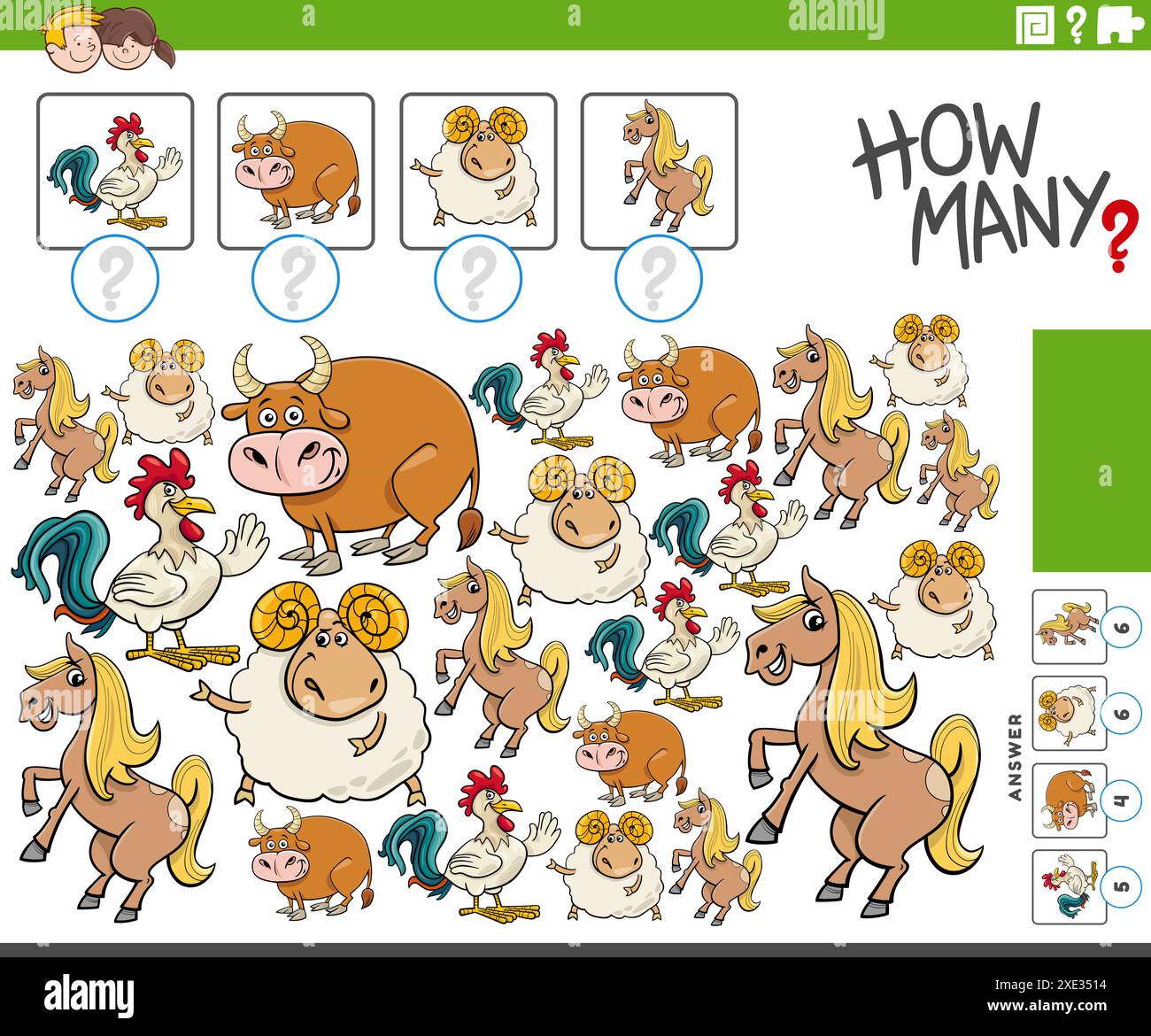 How many activity with cartoon farm animal characters Stock Photo - Alamy