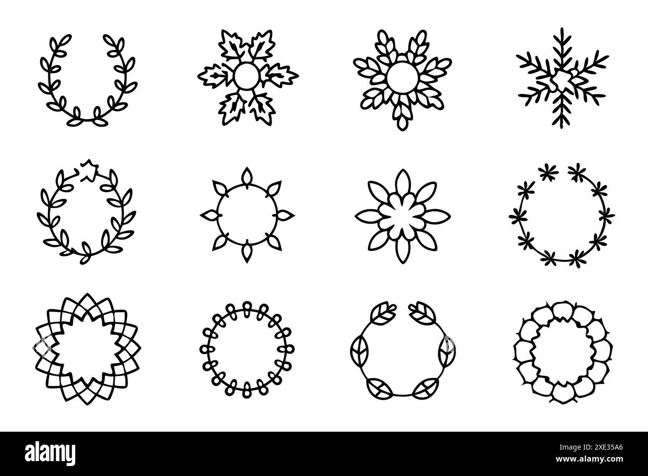 Floral Wreath Line Art Artistic Set Stock Vector Image & Art - Alamy