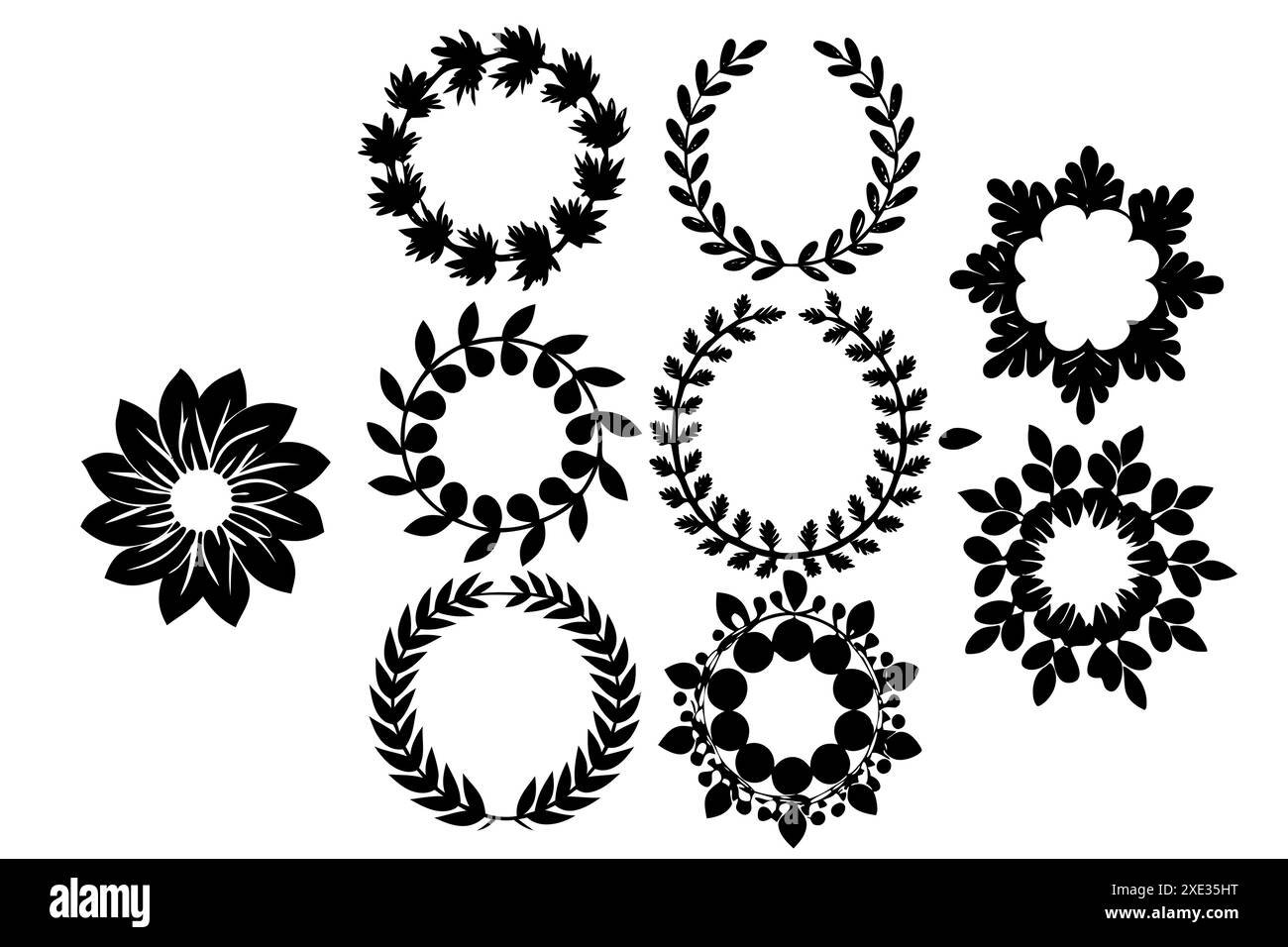 Floral Wreath Line Art Artistic Set Stock Vector Image & Art - Alamy