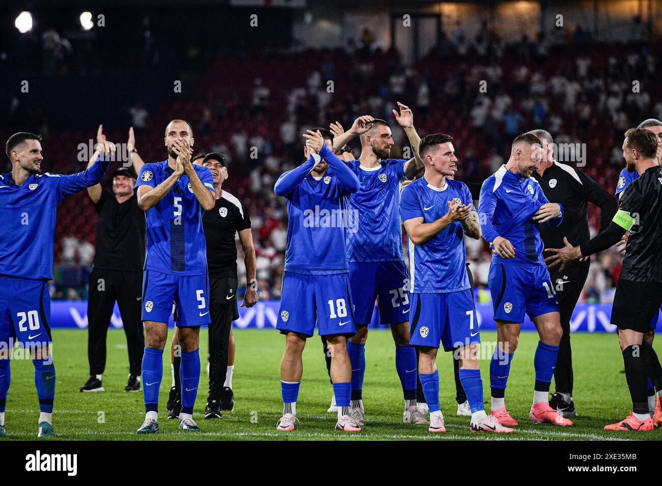 COLOGNE, GERMANY - JUNE 25: players of Slovenia celebrate the win ...