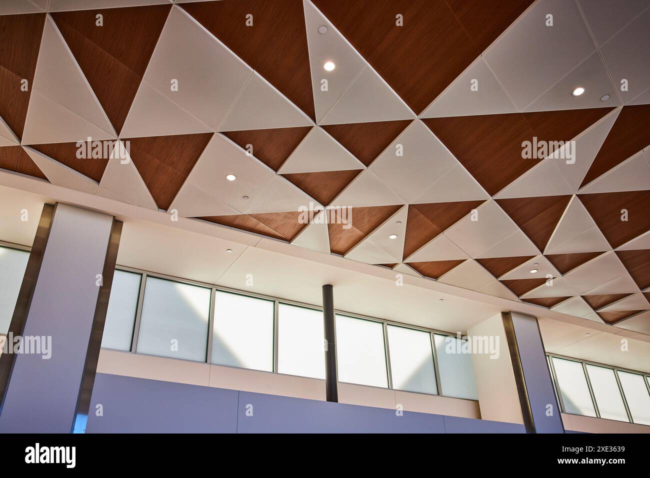 Modern Geometric Ceiling Design with Recessed Lighting Upward View ...
