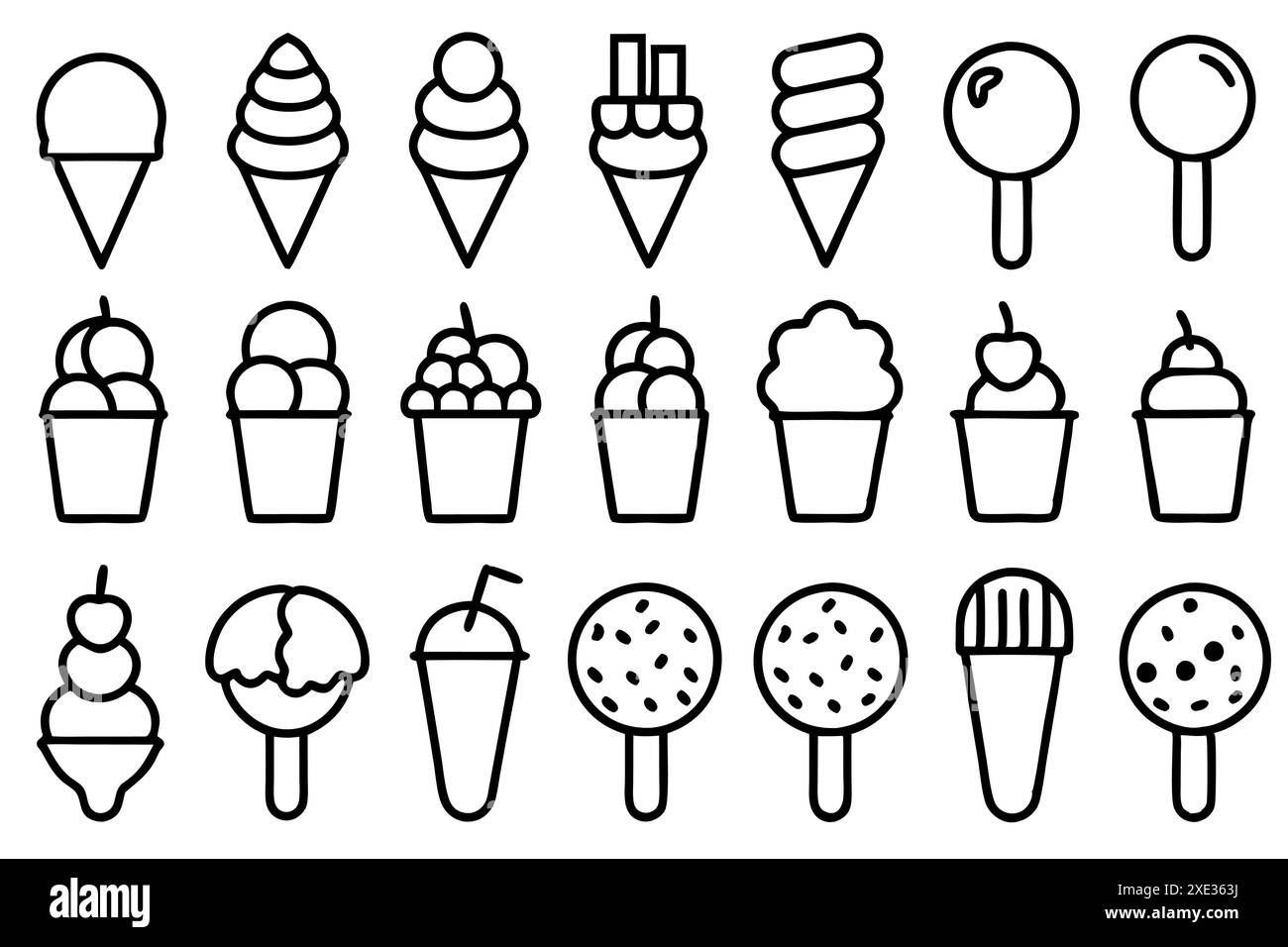 Ice Cream Line Art Illustrations Set Stock Vector Image & Art - Alamy