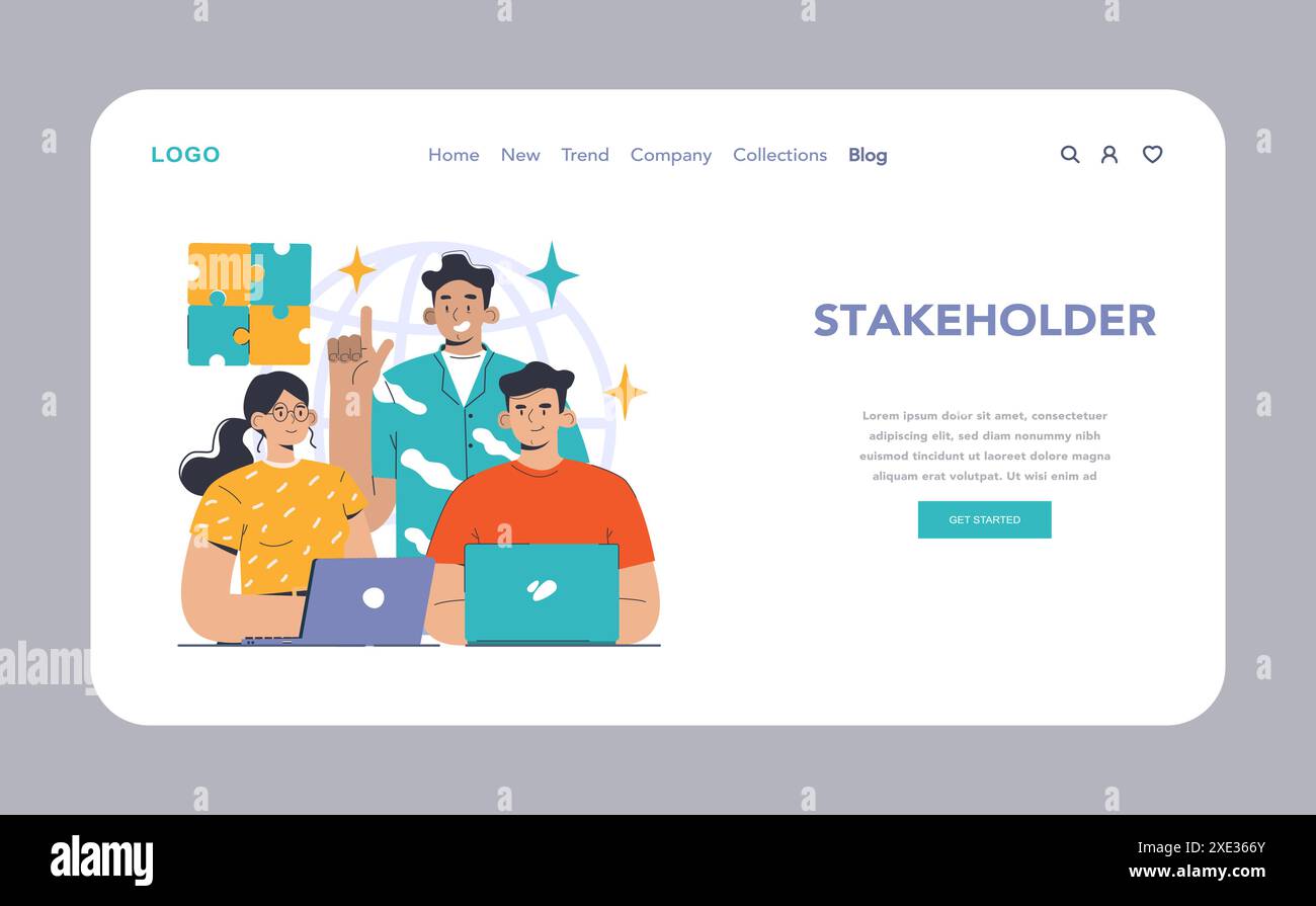 Stakeholder concept. Diverse team collaborates on a project, combining ...