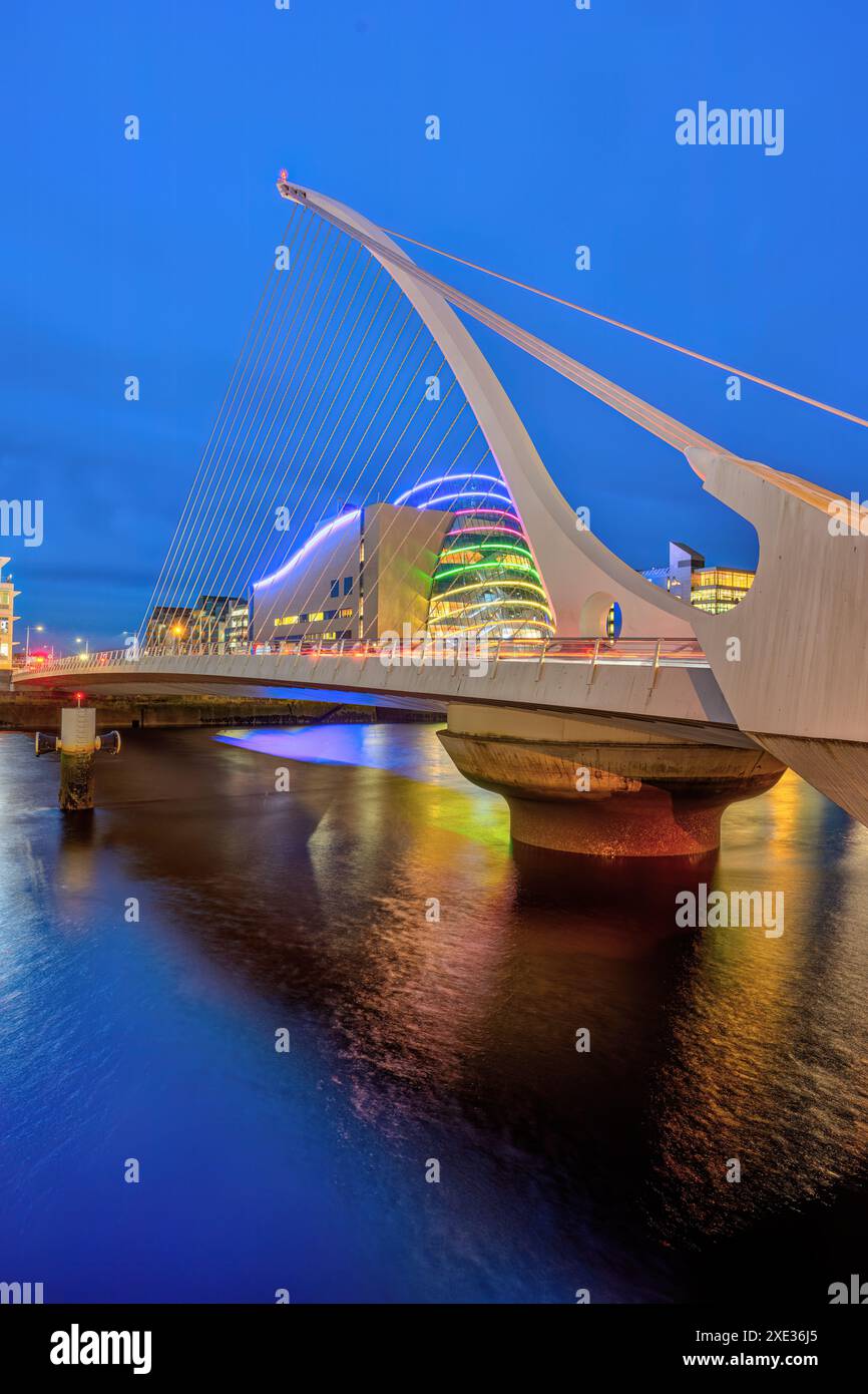 The Samuel Beckett Bridge in Dublin, Ireland, during blue hour Stock ...