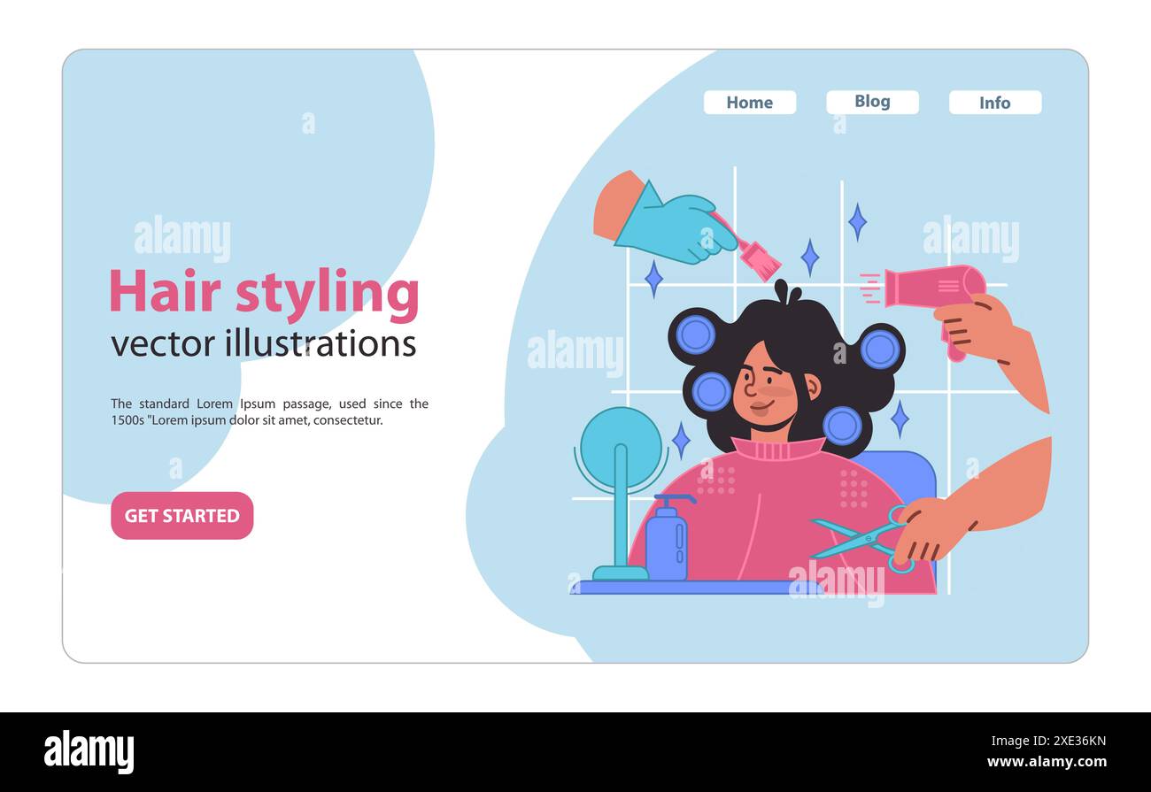 Chic hair styling session. A smiling woman enjoys a hair transformation ...