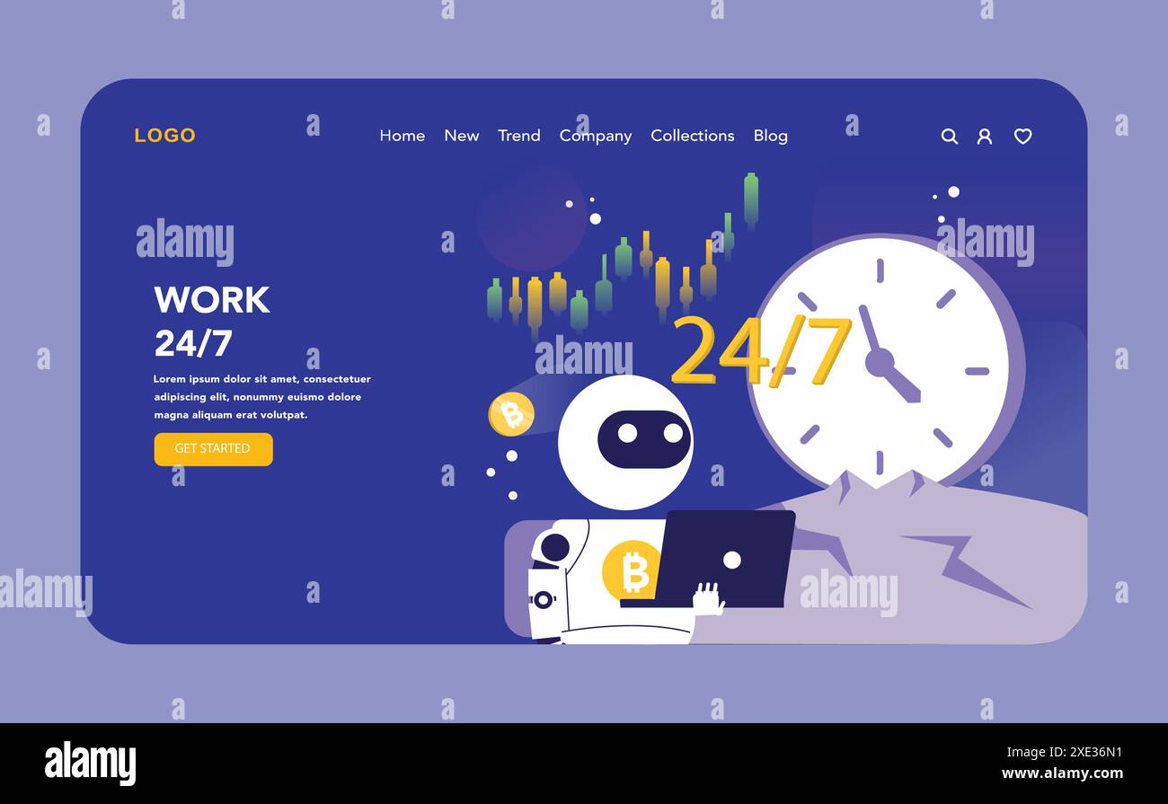 Round-the-clock work night or dark mode web or landing page. Crypto ...