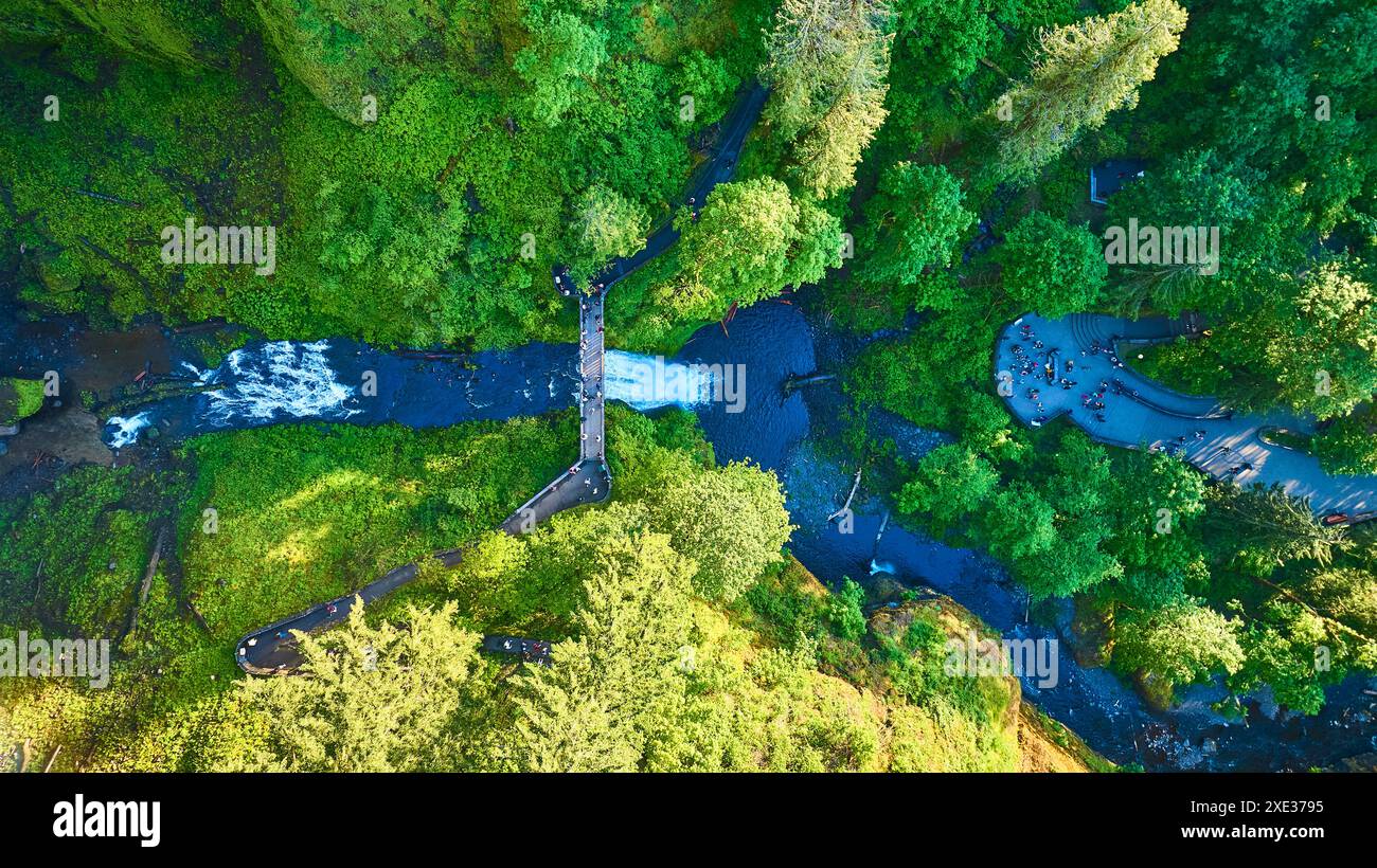 Aerial View of Multnomah Falls with Forest and Winding Road Stock Photo ...