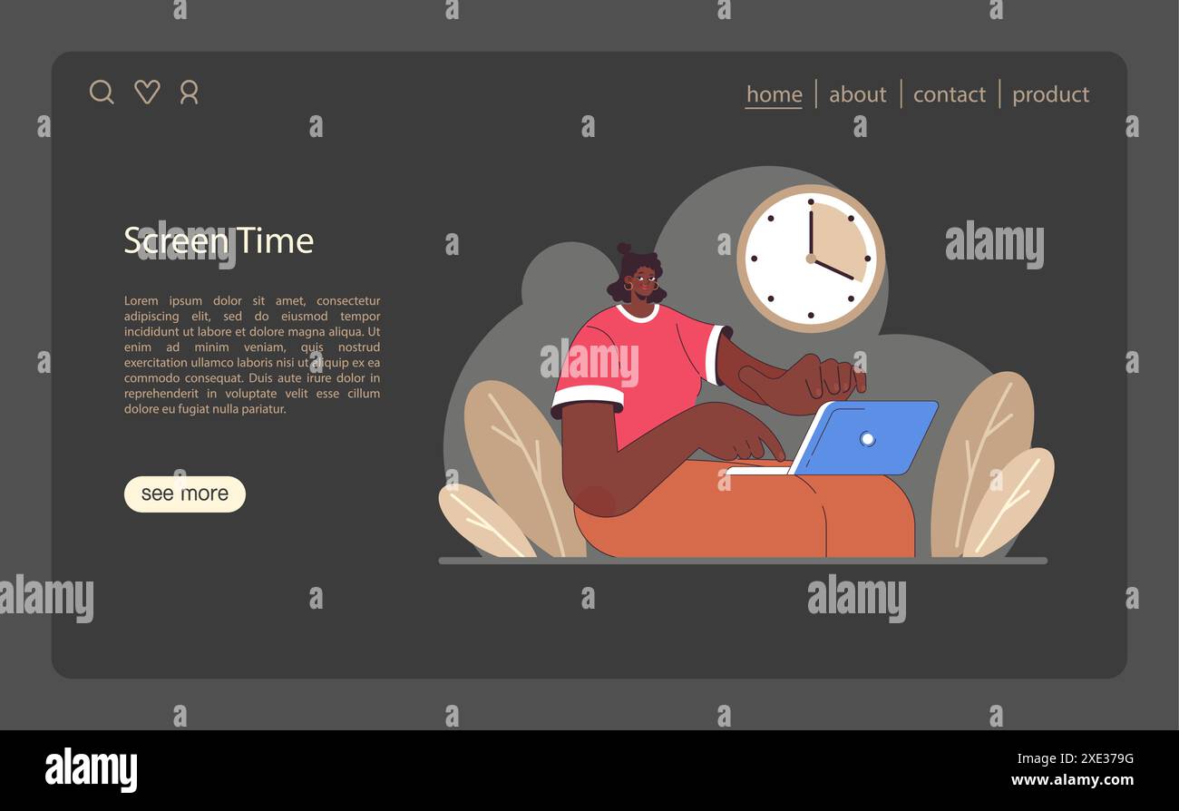 Digital detox web or landing dark or night mode set. Characters ...