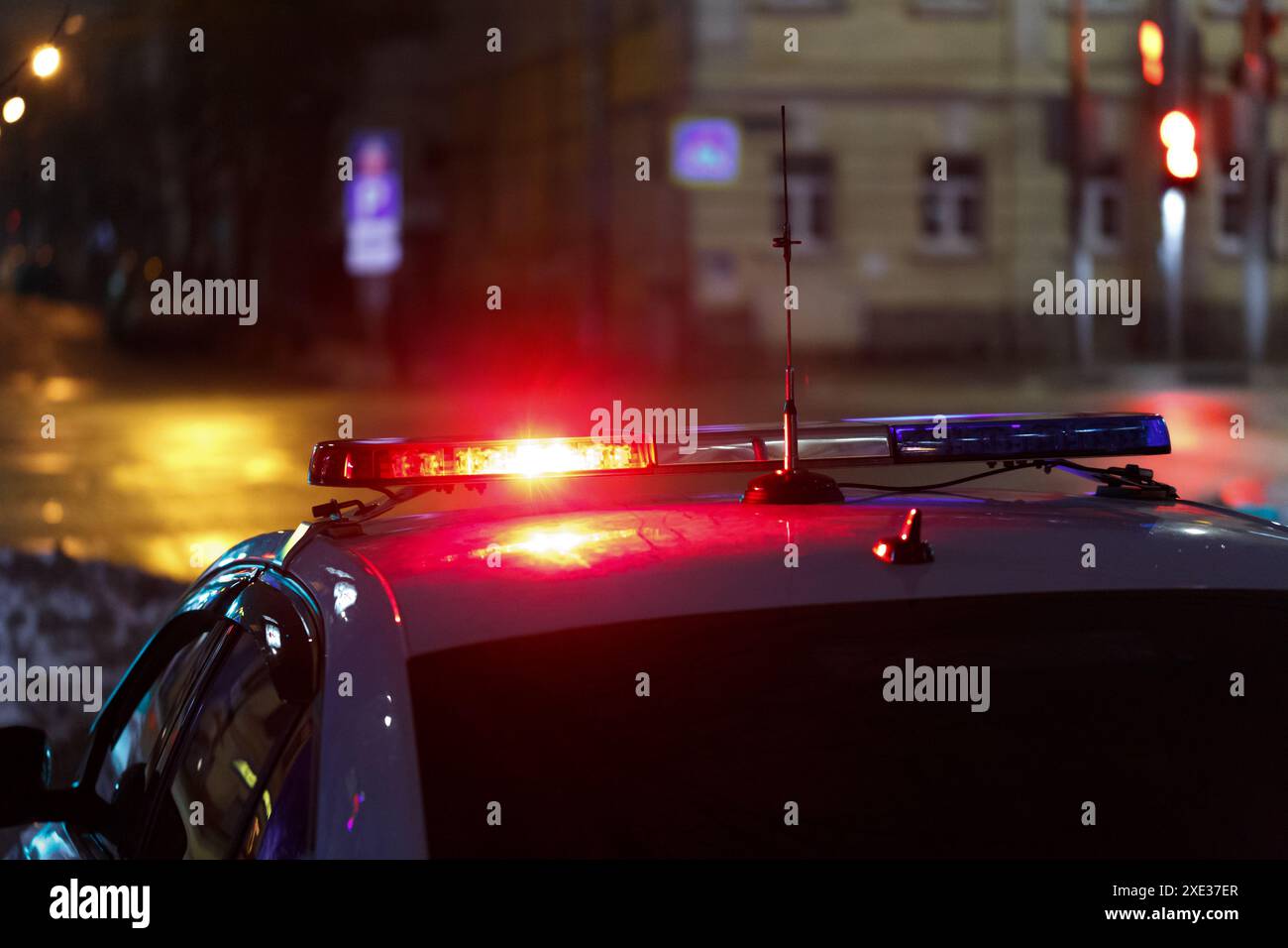 Police car lights at night city street Stock Photo - Alamy