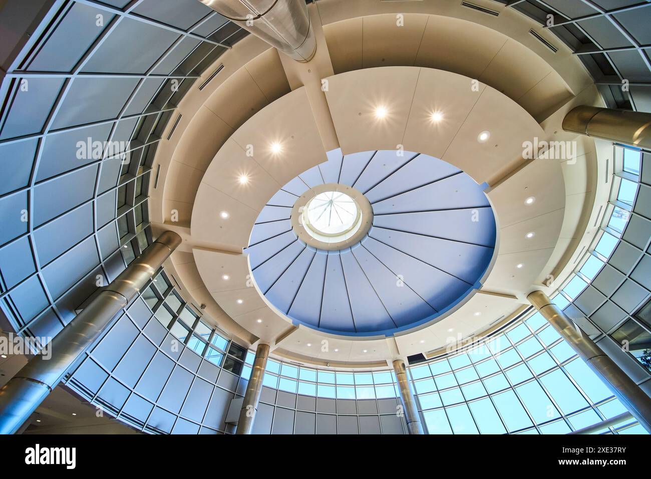 Circular Skylight and Modern Interior from Low Perspective Stock Photo ...