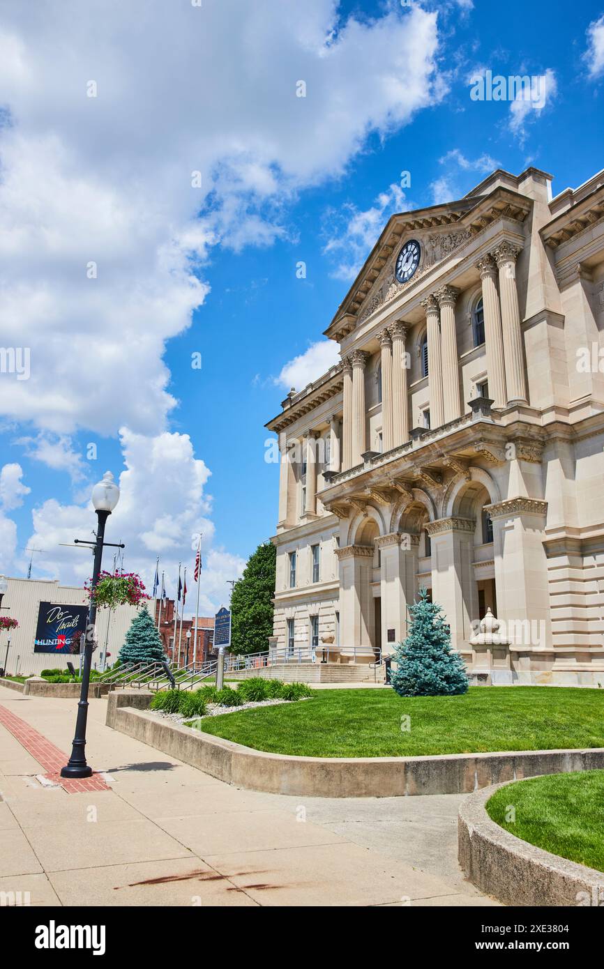 Grand Courthouse with Classical Columns in Huntington Indiana Eye-Level ...