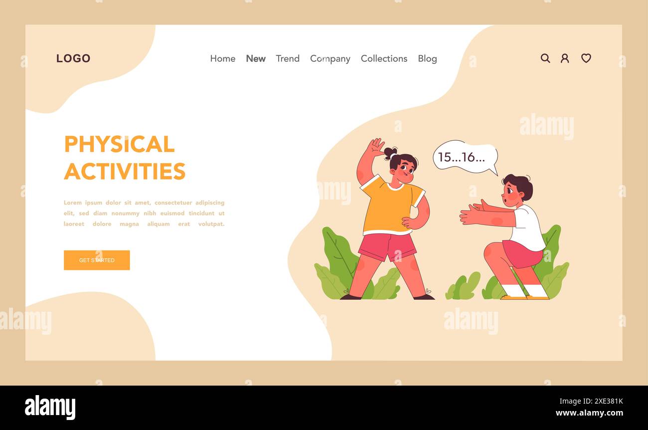 Physical activities concept. Two kids engaging in squat exercise ...