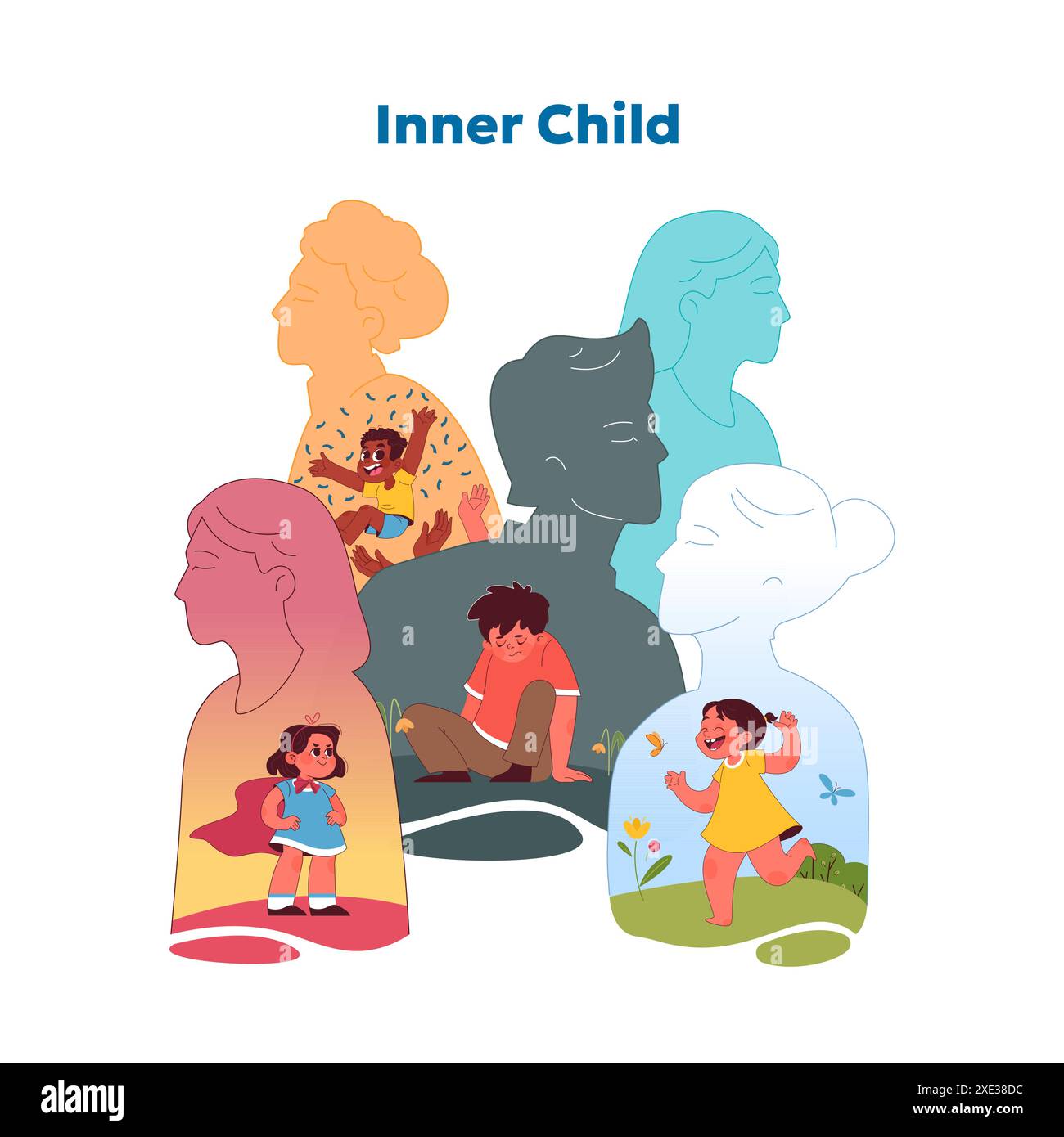 Inner child concept. Colorful journey of self-discovery, from childhood ...