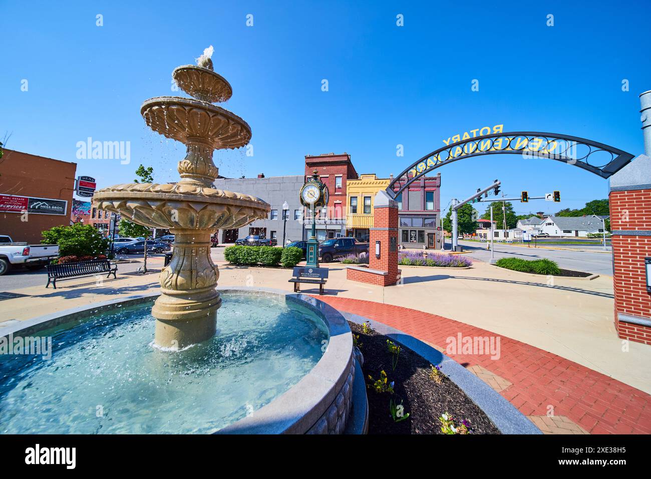 Water Fountain and Street Clock at Rotary Centennial Park Eye-Level ...