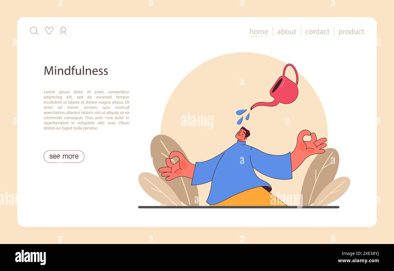 Patience web banner or landing page. Calm person finding balance ...