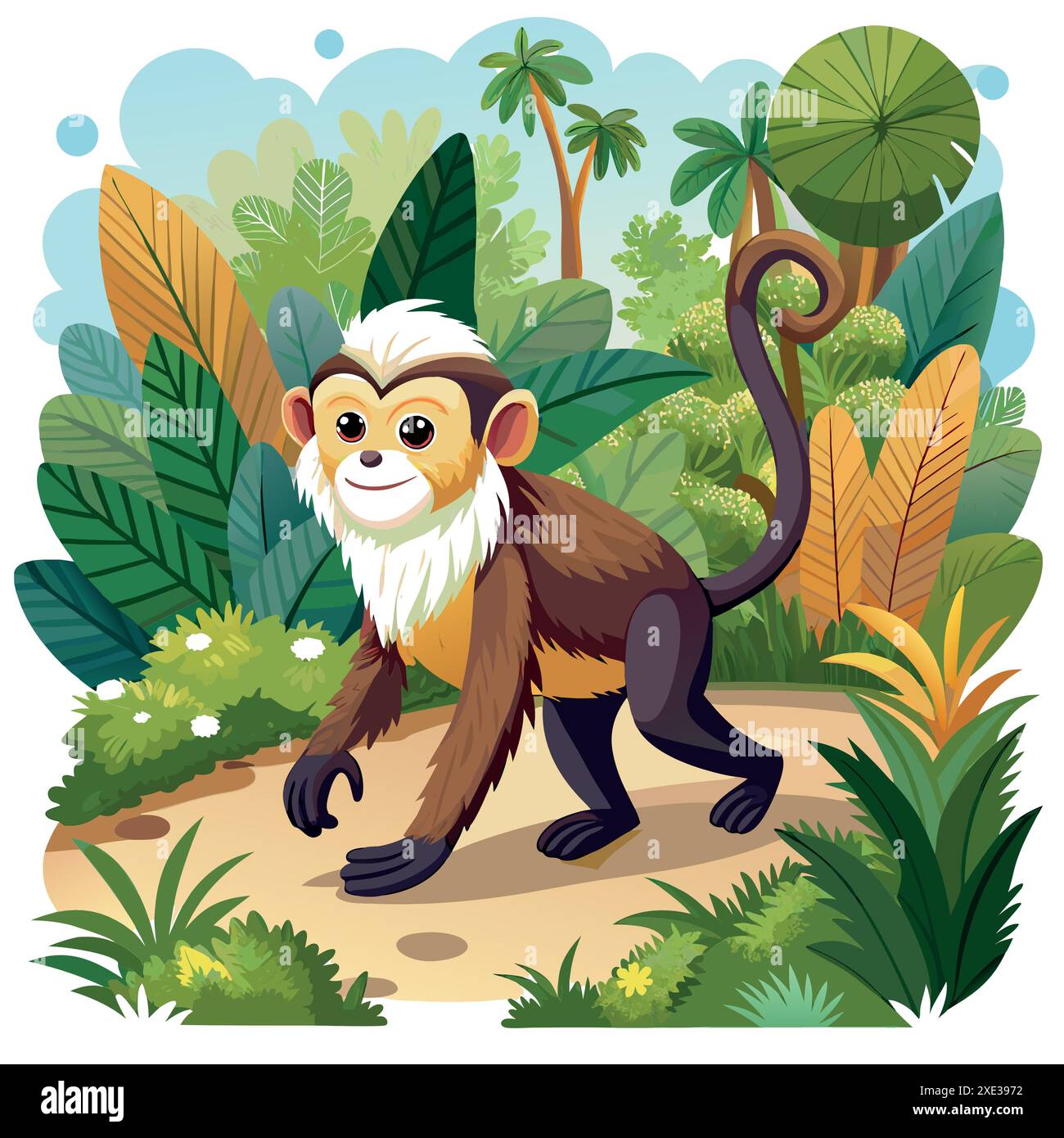 Capuchin Monkey beneficent walks forest vector. AI generated image ...