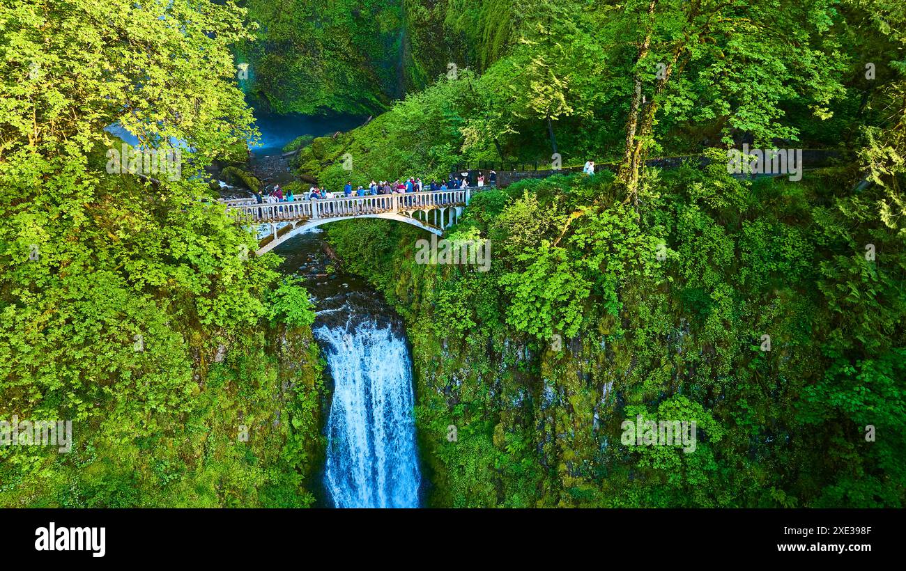 Aerial View of Stone Bridge and Waterfall at Multnomah Falls, Oregon ...