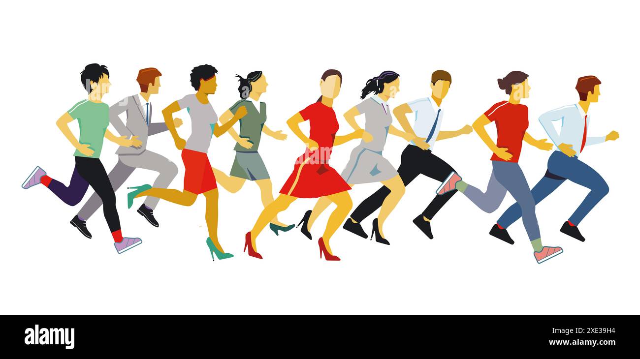 People group running in competition, isolated illustration Stock Photo ...