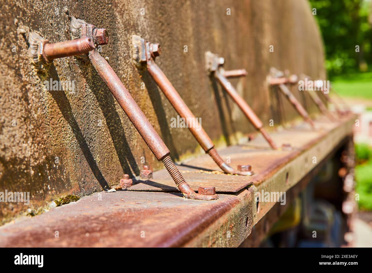 Rusty Tank Side on Weathered Metal in Sunken Garden Low Angle Stock ...
