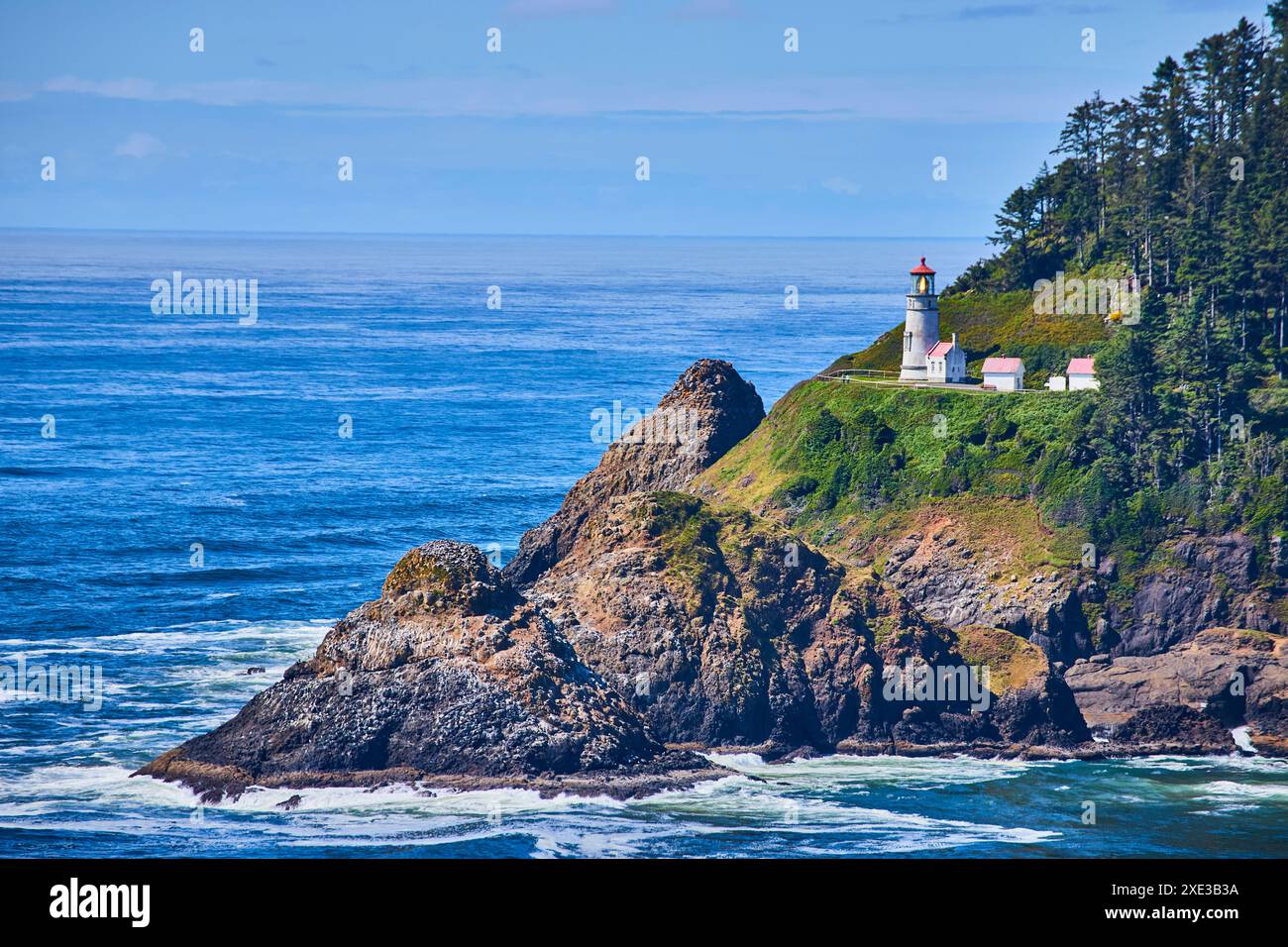 Aerial View of Heceta Head Lighthouse on Lush Oregon Coast Stock Photo ...