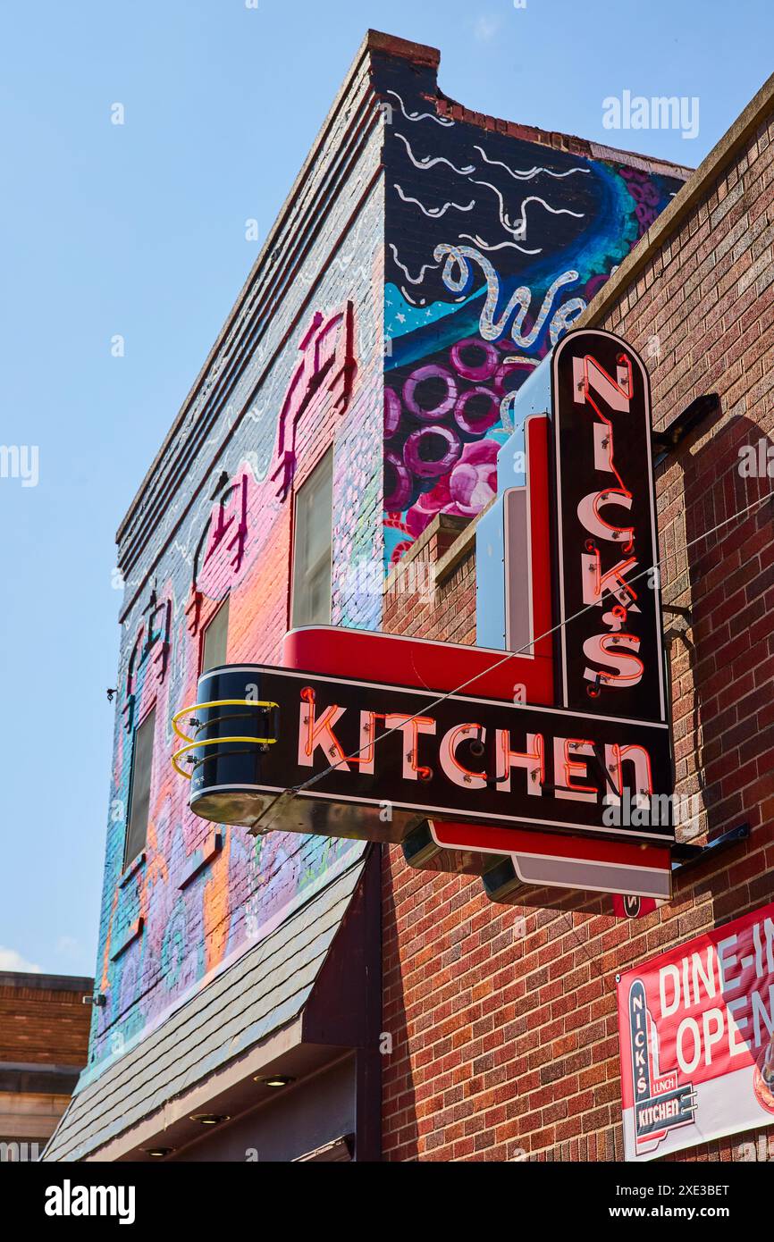 Nick's Kitchen Diner Sign and Vibrant Mural from Street-Level ...