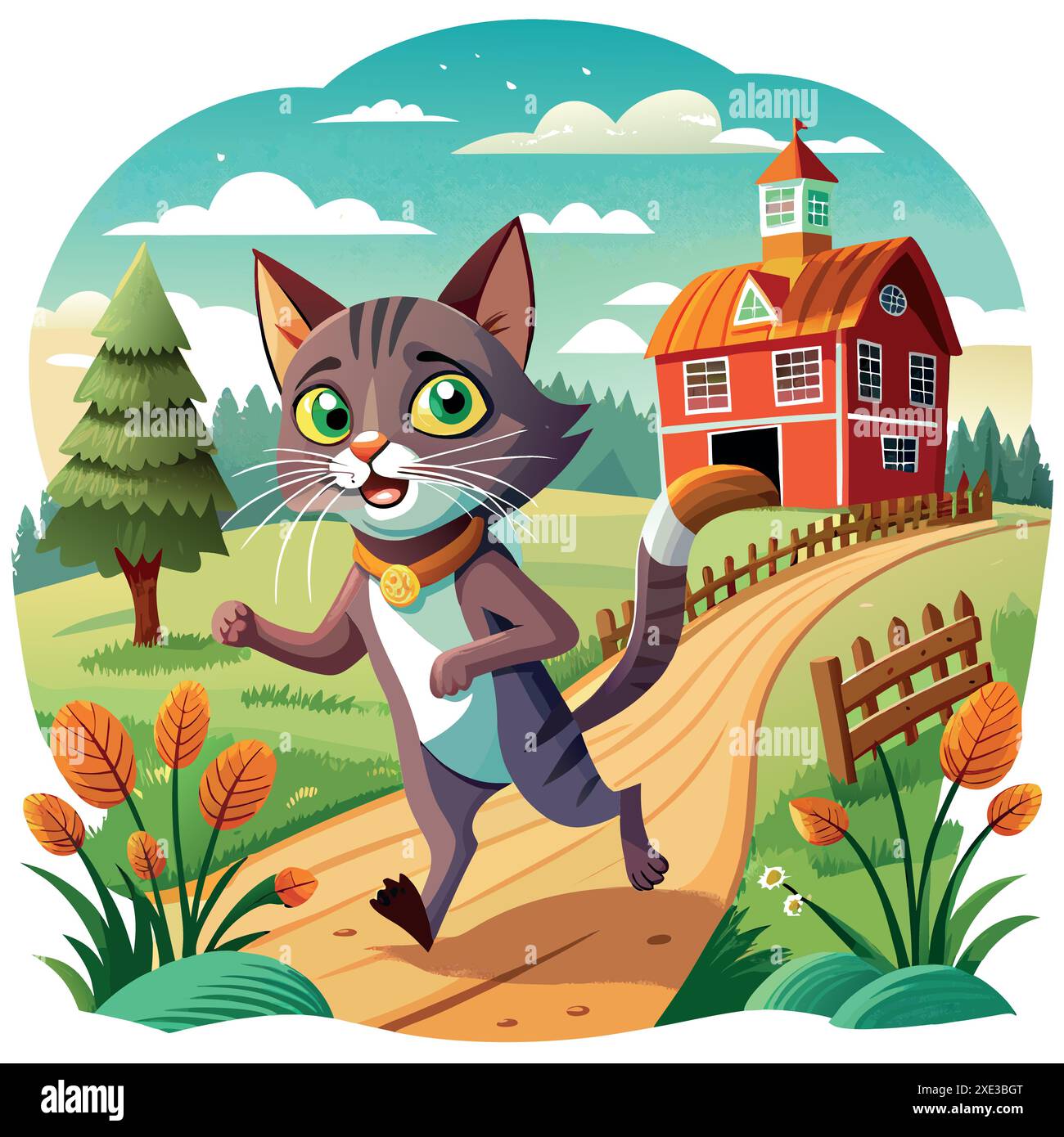 Cat panicked walks farm vector. AI generated image. Clipart cartoon ...